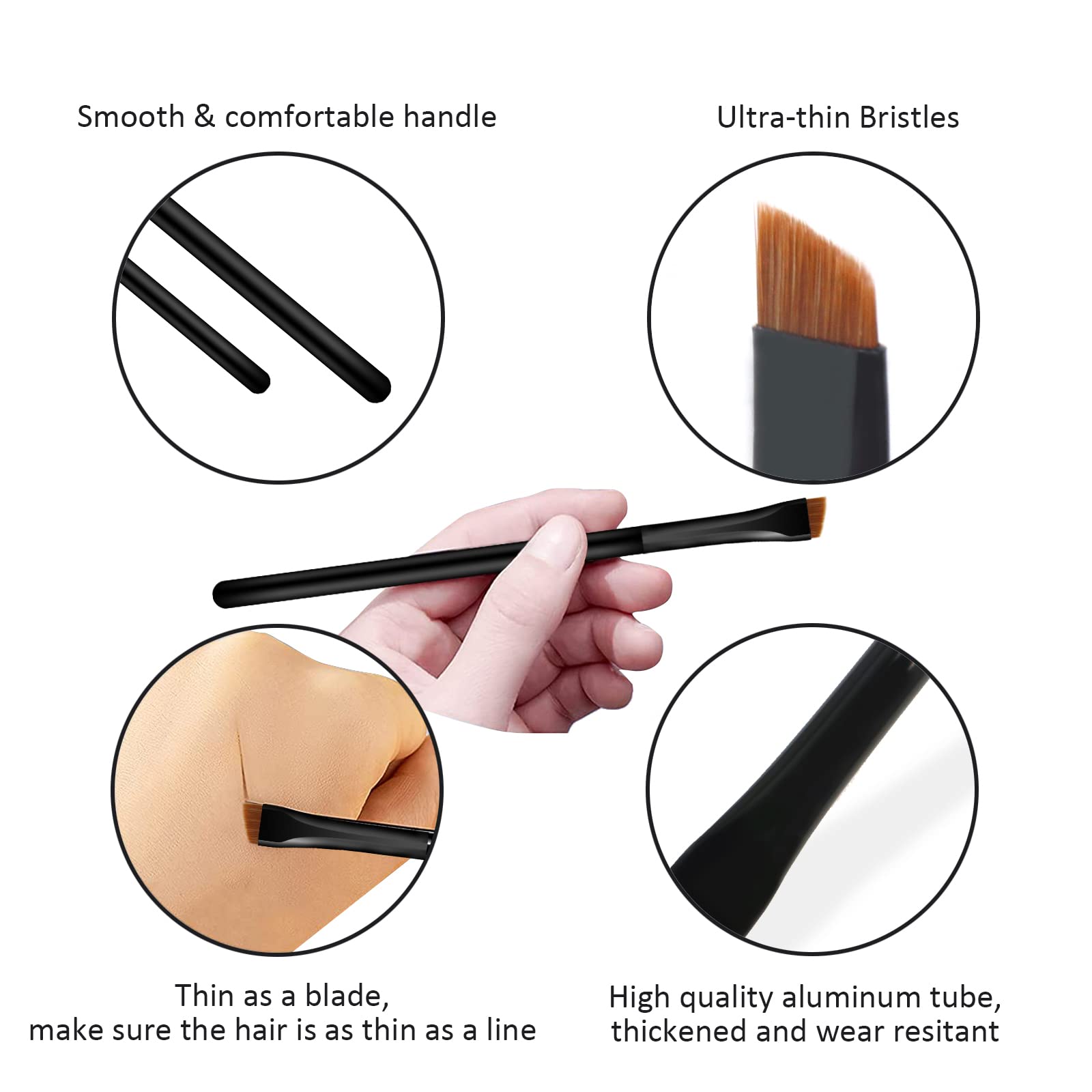 Ultra-Thin Eyebrow Brush Set - Raffaello 3Pcs Angled Precision Eyeliner Makeup Brushes, Cruelty-Free Synthetic Bristles Slanted Eyeshadow Eye Brow Tinting Kit (Black)