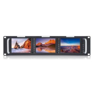 feelworld t51-h triple 5" 2ru 800×480 broadcast lcd rack mount monitor with hdmi, av input and output