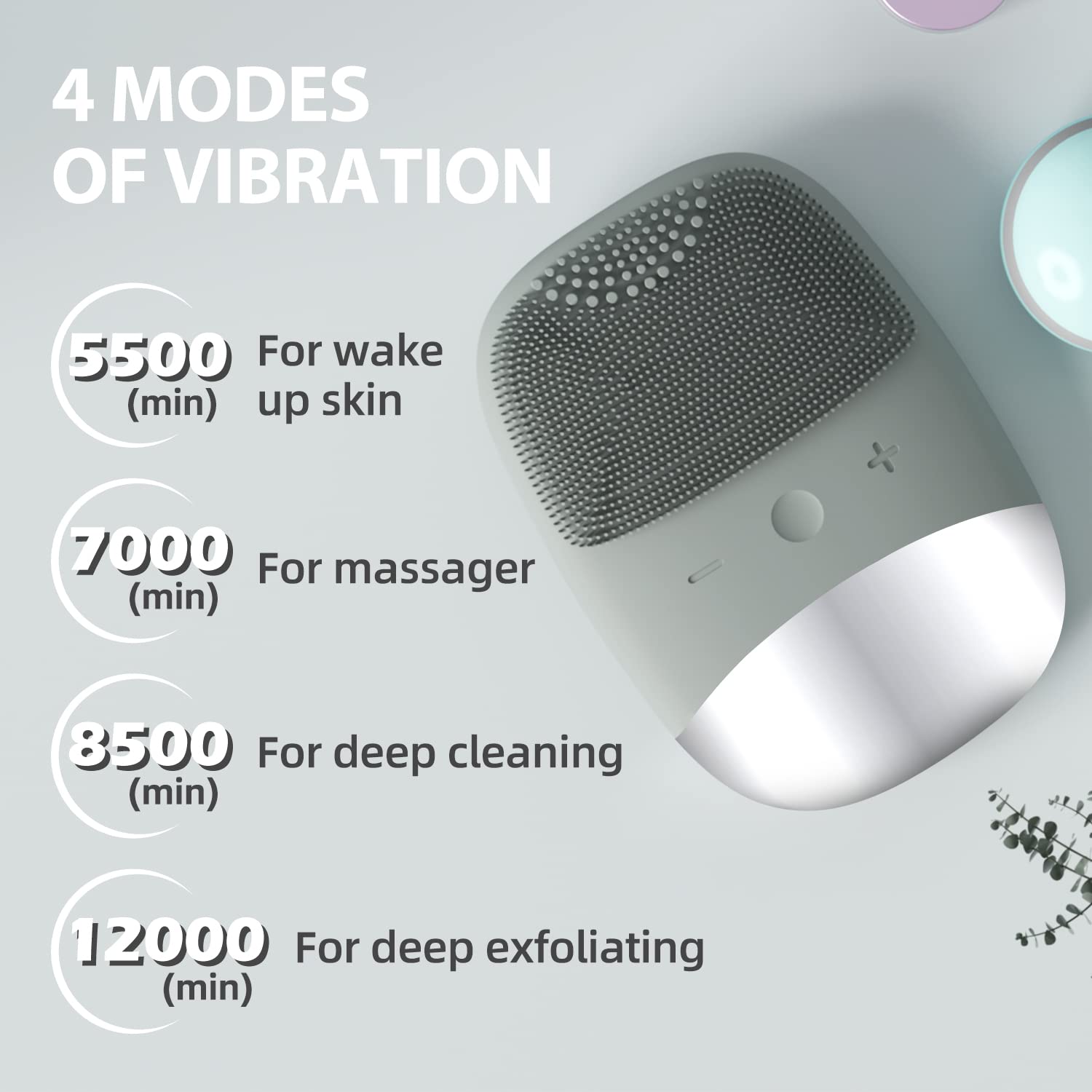 Silicone Face Scrubber, SIWIEY IPX7 Waterproof Sonic Facial Cleansing Brush, USB Rechargeable Sonic Massage Face Brush for Deep Cleansing, Gentle Exfoliating and Massaging (Grey)