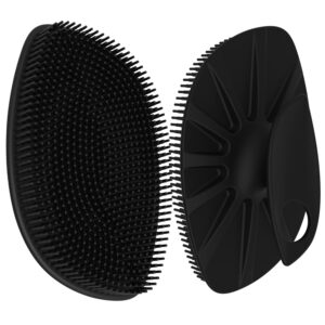 hieerbus silicone body scrubber flat shower brush gentle exfoliating and massage,long bristles lathers well and more hygienic than traditional loofah 1 pack (black)