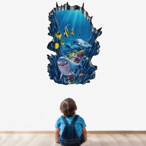 rlioy under the sea marine animal wall stickers,ocean dolphin 3d floor wall decals, underwater sea life diy wall decor for bathroom kids girls baby bedroom classroom nursery decoration (#1)