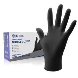 infimor nitrile gloves disposable latex free, 4 mil powder free food grade non-sterile protective gloves household cleaning gloves, black 50pcs medium