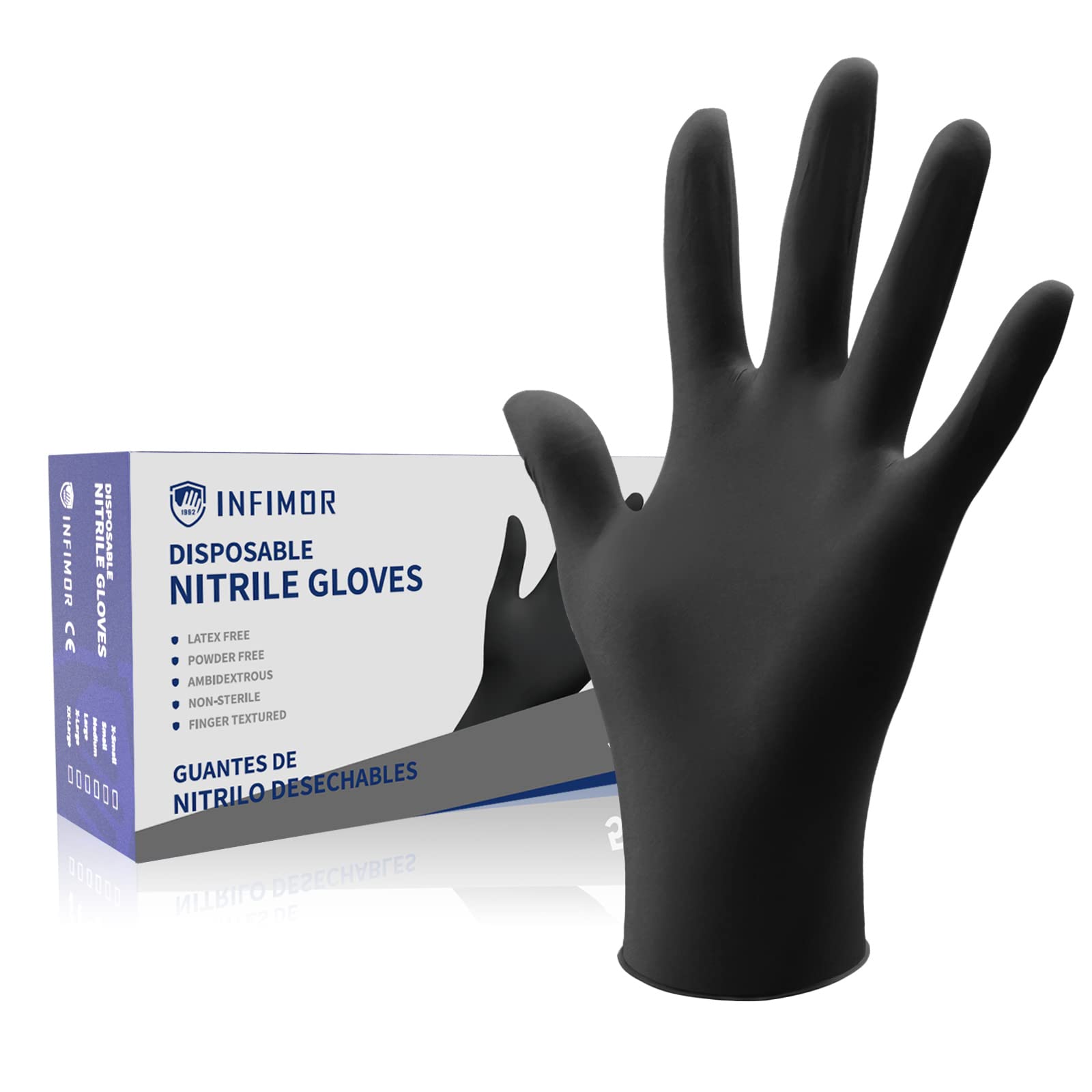 Infimor Nitrile Gloves Disposable Latex Free, 4 Mil Powder Free Food Grade Non-Sterile Protective Gloves Household Cleaning Gloves, Black 50Pcs Medium