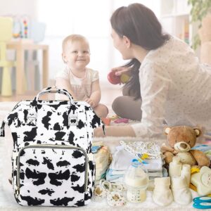 LIMHOO 3 in 1 Diaper Bag Backpack, Multifunction Large Baby Bags with Changing Pad & Stroller Straps, Waterproof Nappy Bag for Mom Baby Care (Cow Print)