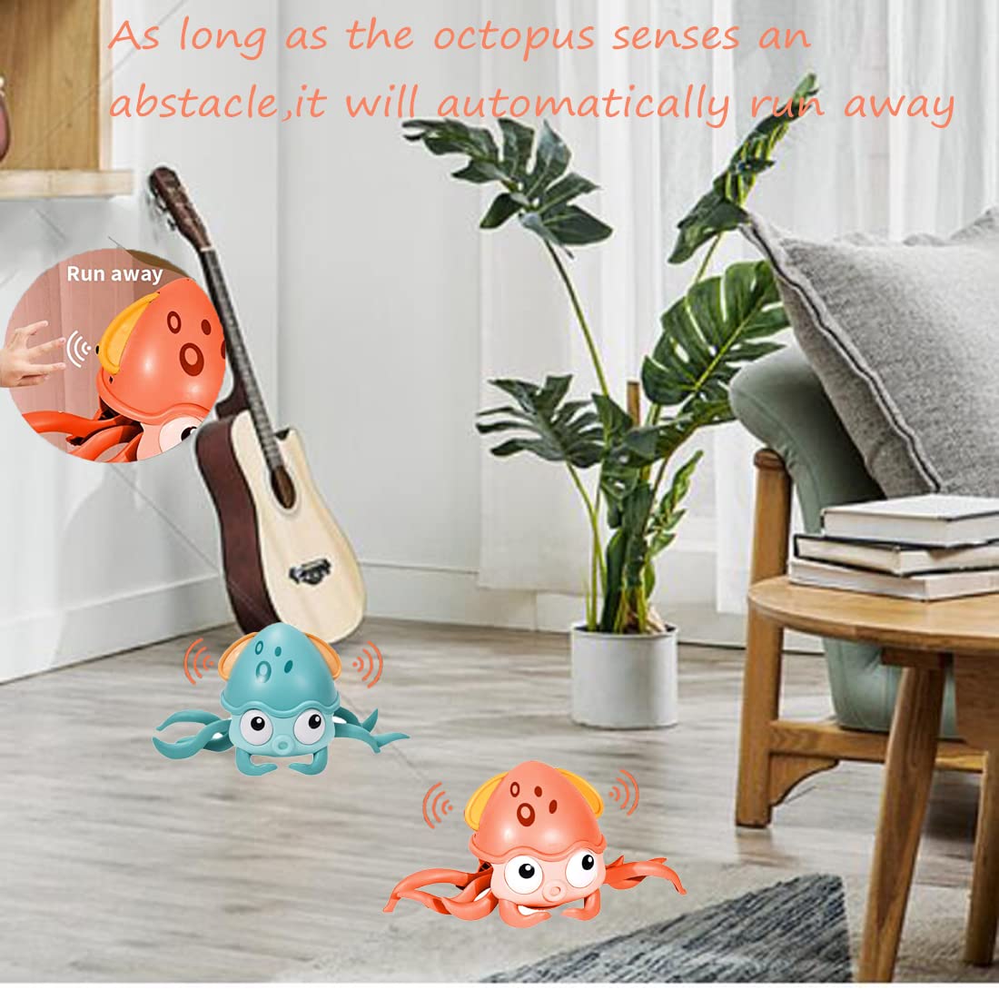 HZMENG Crawling Octopus Baby Toys, Tummy Time Toys with Light Up and Music, Interactive Walking Dancing Toy Controlled by Hands or Feet with Sensor Obstacle Avoidance Function (Pink)