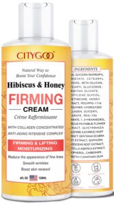 hibiscus and honey firming cream, skin tightening lotion, reduces the look of neck lines, tightens & smooths - with collagen & hyaluronic acid -4 fl oz/120 ml