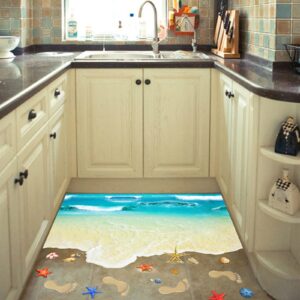 3D Water Waves Beach Ocean Waterproof Creative Floor Tiles Painting Murals Wall Sticker Home Decor (Blue)