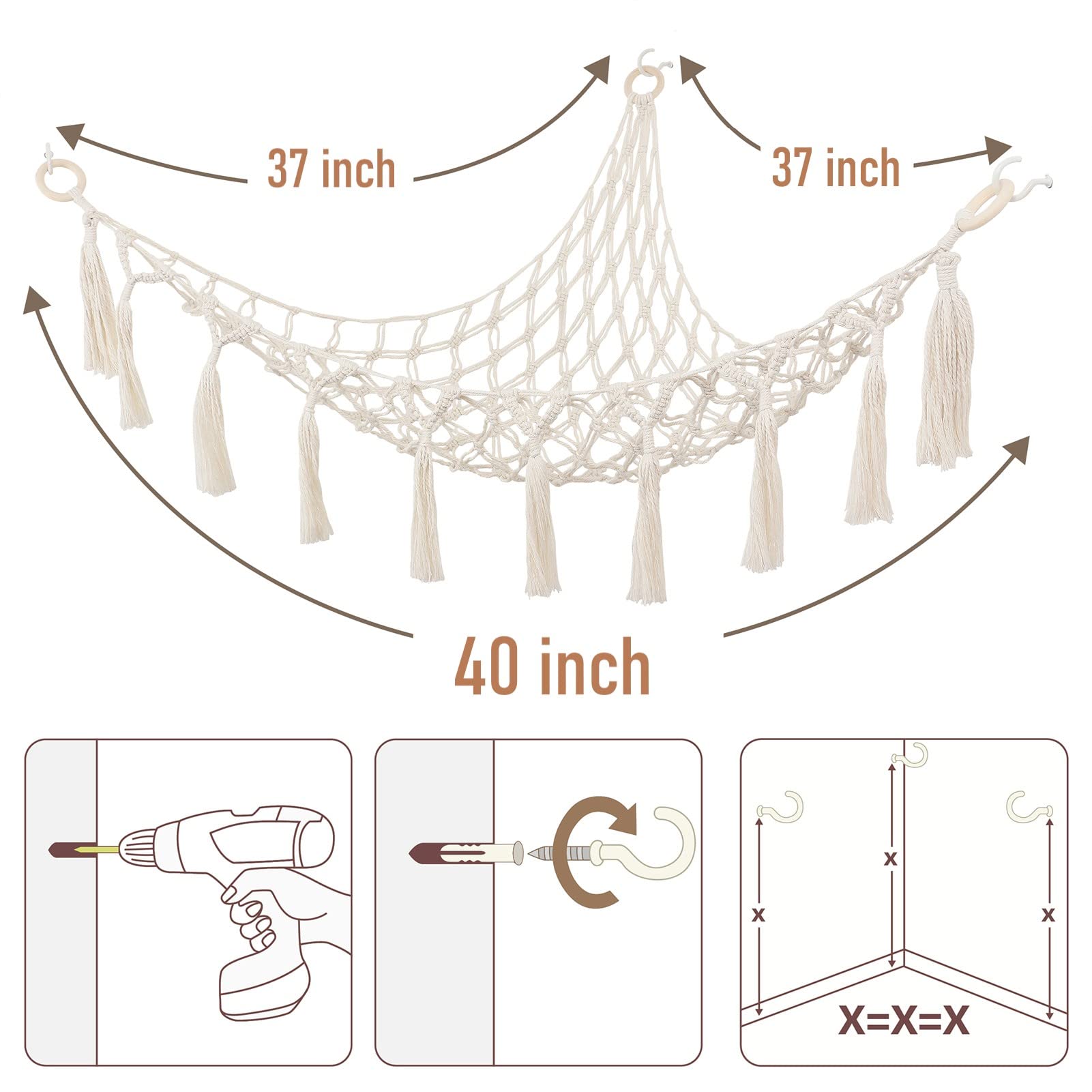 KIDDI MIDY Stuffed Animal Hammock, Macrame Toy Net Storage Hanging Organizer for Kids Bedroom, Playroom, Nursery Room, Corner Plush Toys Net Holder Boho Decor