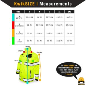 KwikSafety - Charlotte, NC - TORRENT Class 3 Safety Rain Jacket - ANSI Tested OSHA HiVis Weather Proof Reflective Coat Hideaway Hood/Yellow XL