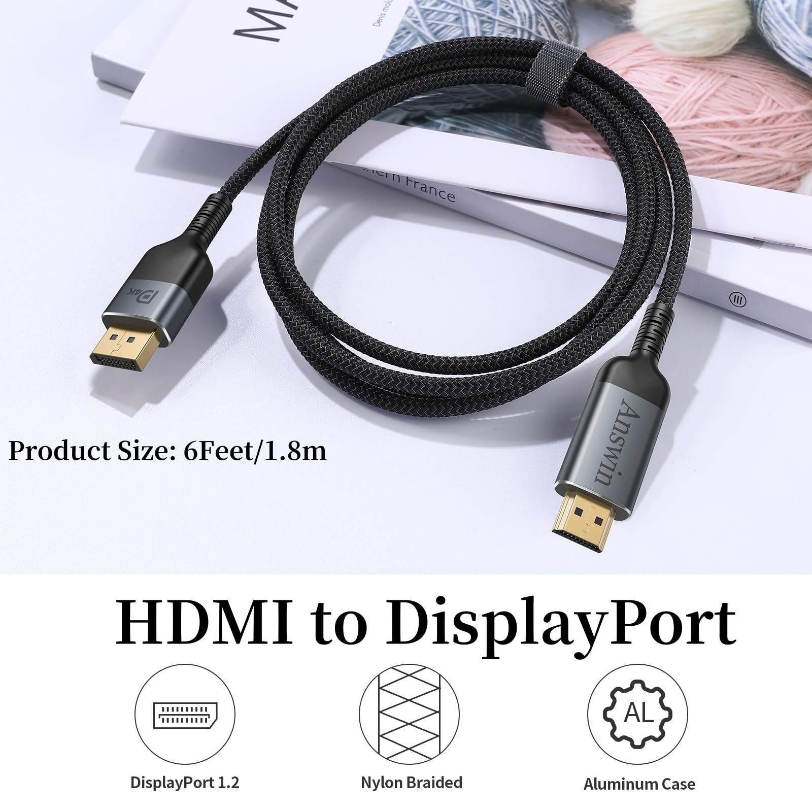 Answin HDMI to DisplayPort Cable, 4K HDMI to DisplayPort 6Ft HDMI in to DP Cable Connector Out for Xbox One/360/NS/PS4/PS5/Mac Mini, PC to Monitor…