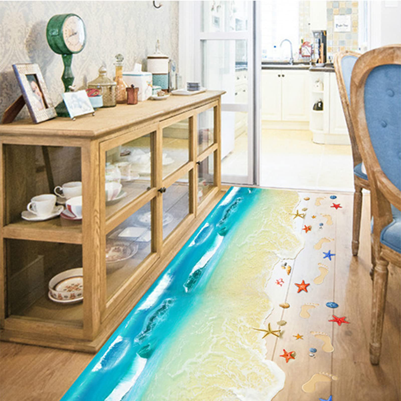 3D Water Waves Beach Ocean Waterproof Creative Floor Tiles Painting Murals Wall Sticker Home Decor (Blue)