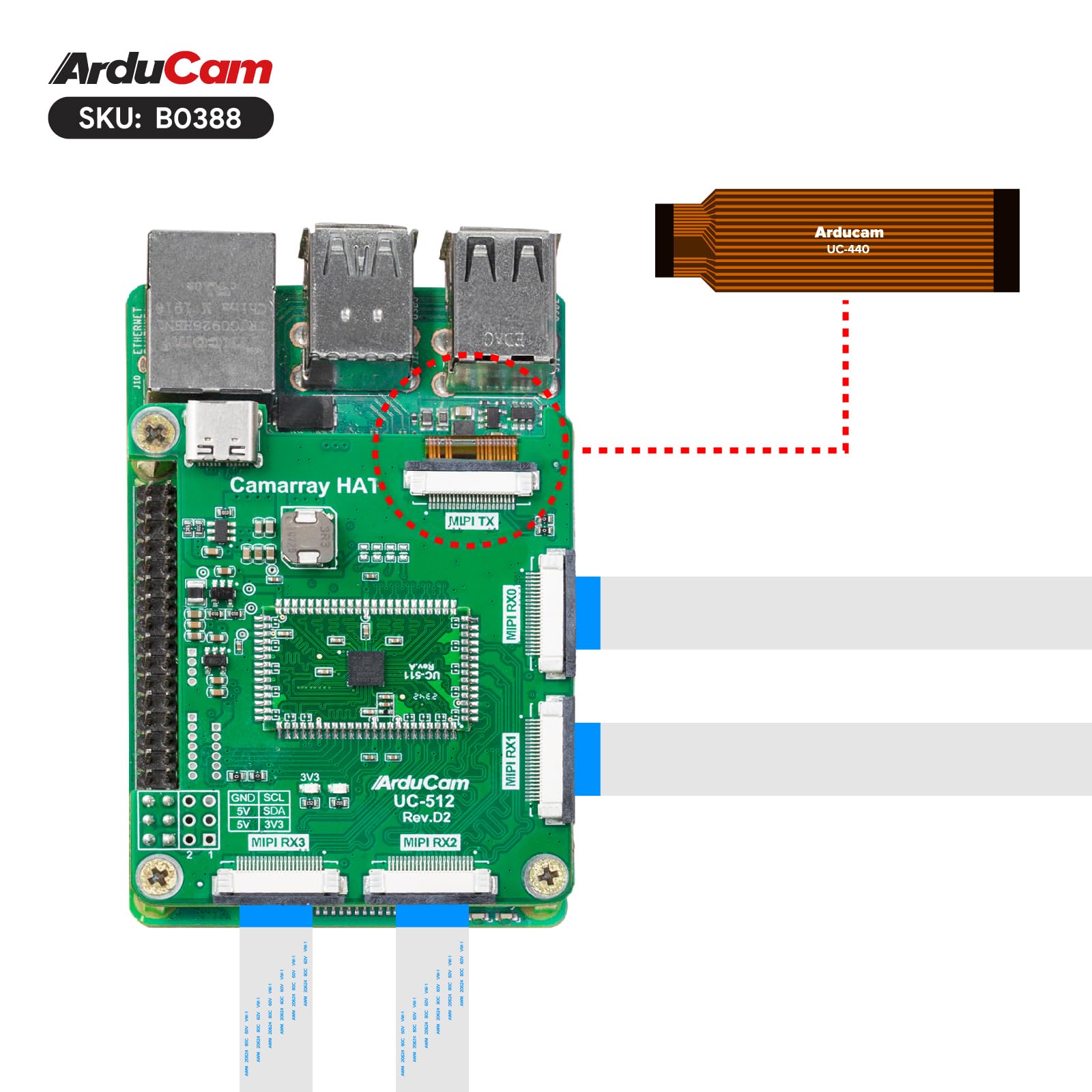 Arducam 16MP Autofocus Quad-Camera Kit for Raspberry Pi, 16MP IMX519 Autofocus Synchronized Pi Camera, Compatible with Nvidia Jetson Board