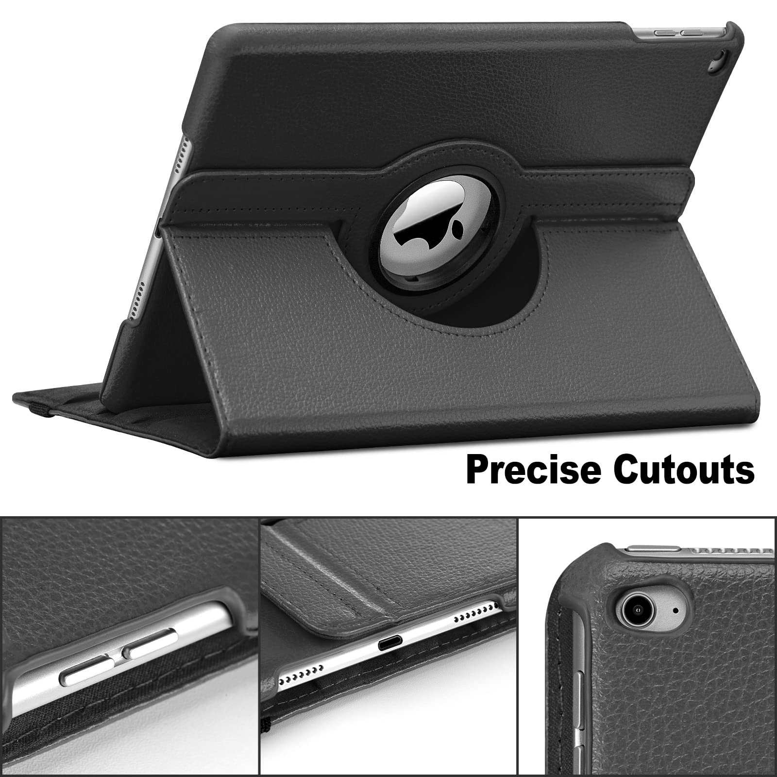 Case for Case Fit 9.7 2018 2017 / Air 2 / Air - 360 Degree Rotating Case Cover for 9.7'' (5th Generation, 6th Gen) / Air 2 / Air with Auto Sleep Wake (Black)