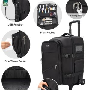 Relavel Barber Travel Backpack, Rolling Makeup Train Case Hairstylist Traveling Bag for Hairdressers and Makeup Artists, Heat Insulation Layer and Adjustable Dividers Cosmetology Case on Wheels