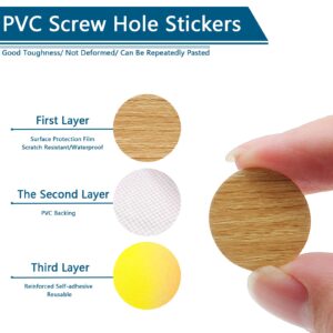 Waziaqoc 216pcs Self-Adhesive Screw Hole Stickers (Maple), 4-Table Sheets Screw Covers Caps PVC Dustproof Round Stickers for Wooden Furniture - 21mm/0.83inch