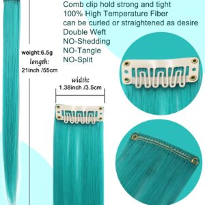 SARARHY Colored Hair Extensions Clip in 21 inch Straight Synthetic Hair Accessories Party Highlights Colorful Hairpieces for Kids Women Girls Wig Pieces 16 Pcs (Teal Lavender)