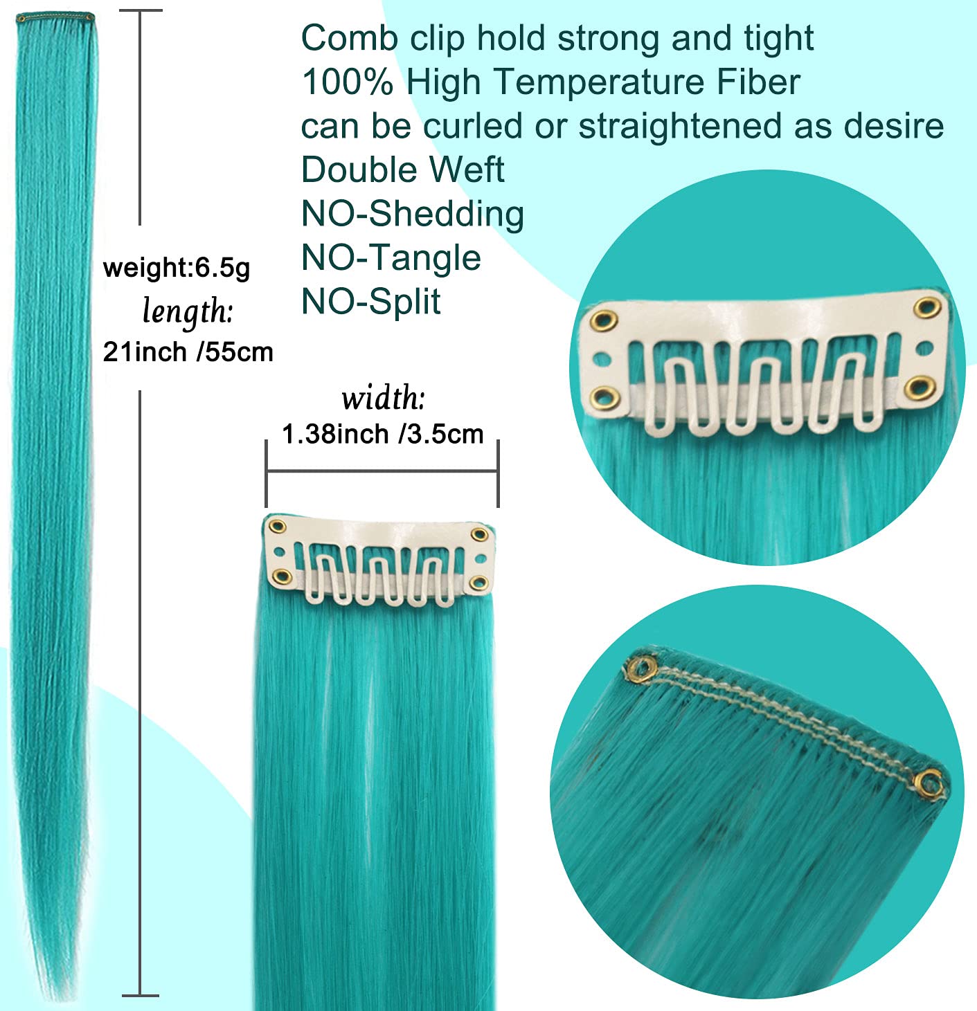 SARARHY Colored Hair Extensions Clip in 21 inch Straight Synthetic Hair Accessories Party Highlights Colorful Hairpieces for Kids Women Girls Wig Pieces 16 Pcs (Teal Lavender)