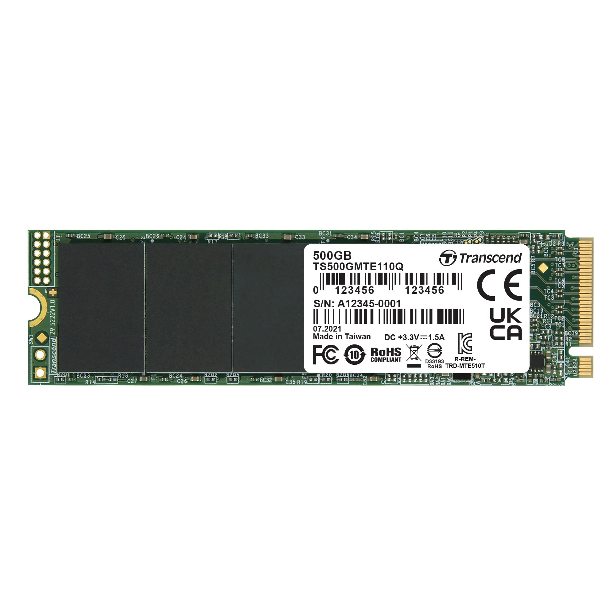 Transcend 500GB PCIe SSD M.2 (2280) NVMe PCIe Gen3x4 TS500GMTE110Q