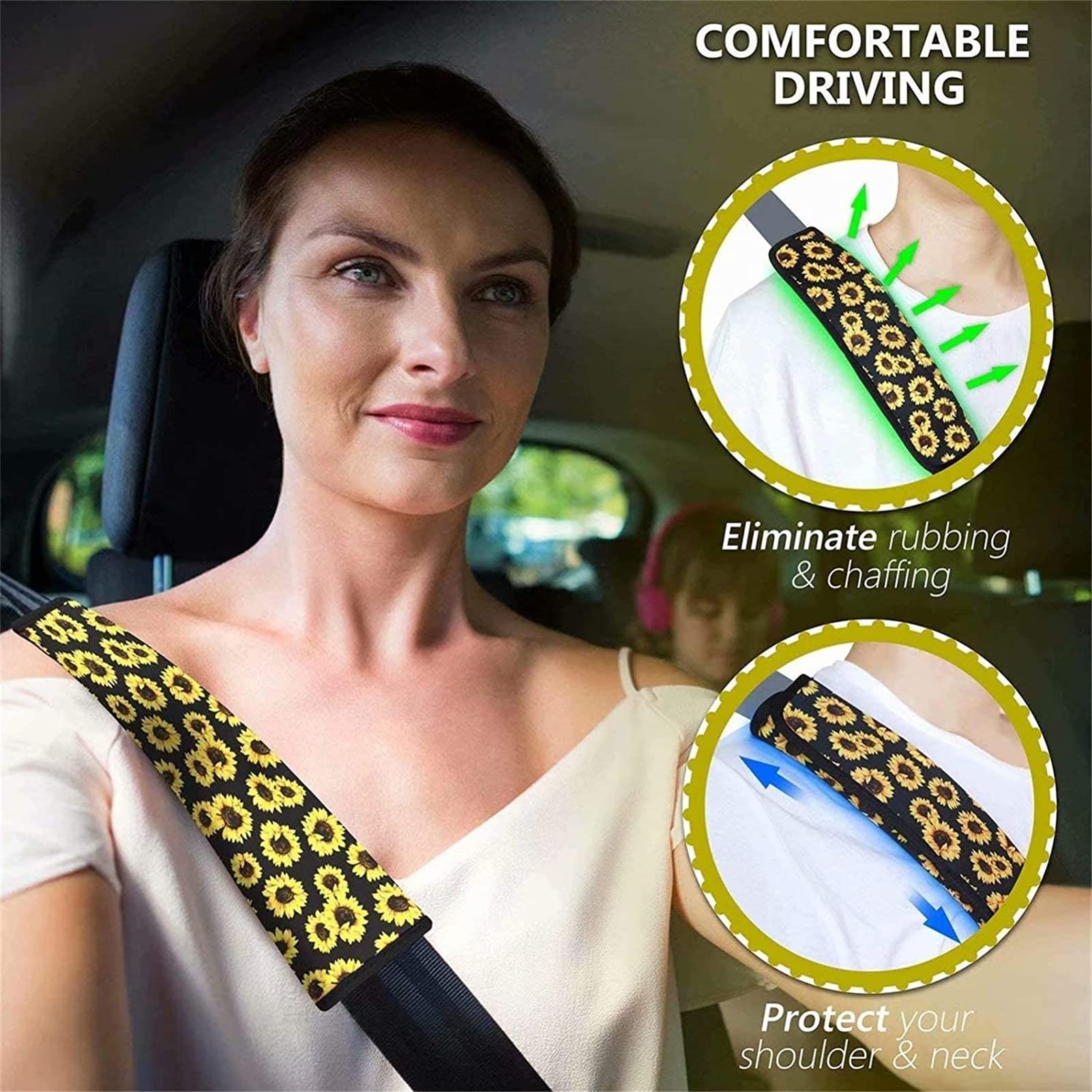 DISNIMO Black and White Cow Pattern Seat Belt Cover for Women Adults 2 Packs Comfortable Driving Safety Shoulder Protectors Covers Car Backpack Strap Pad Multi-Function Universal