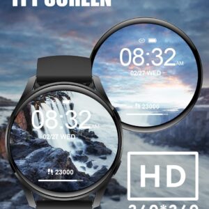 Smart Watch for Men 1.32 inch Full Touch Screen Fitness Tracker with Heart Rate Monitor Sleep Tracking Pedometer Watch Waterproof Smartwatch for iOS Android Phones (Black)