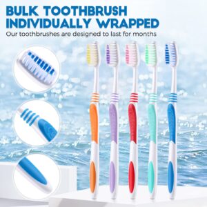 Newtay Individually Wrapped Toothbrushes Manual Disposable Travel Toothbrush Medium Soft Bristle Tooth Brush Travel Toothbrushes for Hotel, Guest, Adults, Multi Color