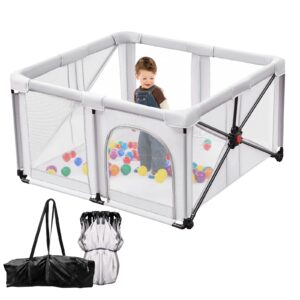 sycyh baby playpen foldable, large play yard playpen for babies and toddlers play pens for babies and toddlers with gate indoor & outdoor portable play pen 47"×43"