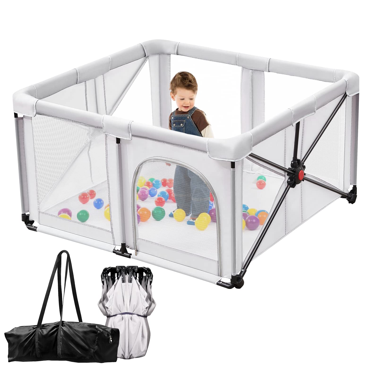 SYCYH Baby Playpen Foldable, Large Play Yard Playpen for Babies and Toddlers Play Pens for Babies and Toddlers with Gate Indoor & Outdoor Portable Play Pen 47"×43"