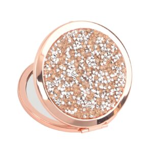 oaiqiy Compact Mirror, Handheld 2.75 inches Travel Makeup Mirror, 1X/2X Magnifying Round Pocket Makeup Mirror(Rose Gold)