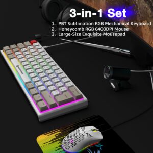 MAGIC-REFINER 60% Gaming Keyboard and Mouse Combo,PBT Dye Sublimation Keycap,Wired Ergonomic Mechanical Keyboard+RGB Lightweight Honeycomb Mouse,12000 DPI Optical Sensor for PC/Mac (White/Red Switch)