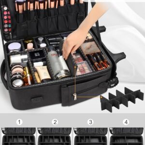 Relavel Barber Travel Backpack, Rolling Makeup Train Case Hairstylist Traveling Bag for Hairdressers and Makeup Artists, Heat Insulation Layer and Adjustable Dividers Cosmetology Case on Wheels