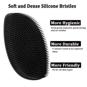 HieerBus Silicone Body Scrubber Flat Shower Brush Gentle Exfoliating and Massage,Long Bristles Lathers Well and More Hygienic Than Traditional Loofah 1 Pack (Black)