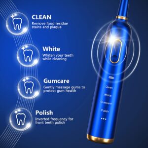 ANYCOVER Sonic Electric Toothbrush for Adults, Automatic Cleaning Portable Travel Case and 6 Brush Heads, 41000 VPM 4 Modes 2 Minutes Build in Smart Timer, One Charge for 90 Days (Blue)