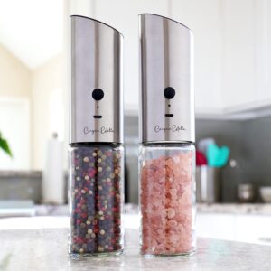 Automatic USB Rechargeable Salt and Pepper Grinder Set - Gravity Electric Salt and Pepper Grinder Set with LED Light and Adjustable Coarseness - Easy to Clean - Cleaning Brush Included - Ideal Gift