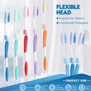 Newtay Individually Wrapped Toothbrushes Manual Disposable Travel Toothbrush Medium Soft Bristle Tooth Brush Travel Toothbrushes for Hotel, Guest, Adults, Multi Color