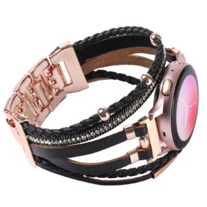 posh leather bands compatible with samsung galaxy watch 7 6 5 4 40mm 44mm/watch 6 4 classic band 42mm 46mm 43mm 47mm/galaxy watch 5 pro band 45mm/active 2, 20mm boho bracelet handmade strap for women (black/rose gold)