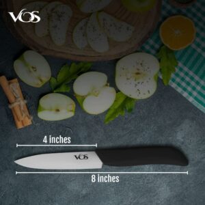 Vos Ceramic Paring Knife - Ceramic Knife 4 Inch Zirconia Blade With Sheath Cover - Handle Fruit and Vegetables Kitchen Knife (Black)