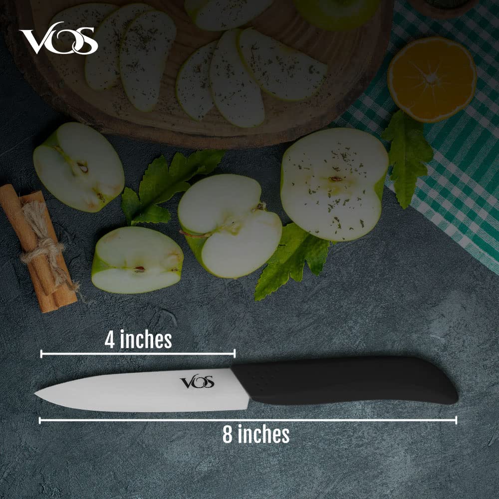 Vos Ceramic Paring Knife - Ceramic Knife 4 Inch Zirconia Blade With Sheath Cover - Handle Fruit and Vegetables Kitchen Knife (Black)