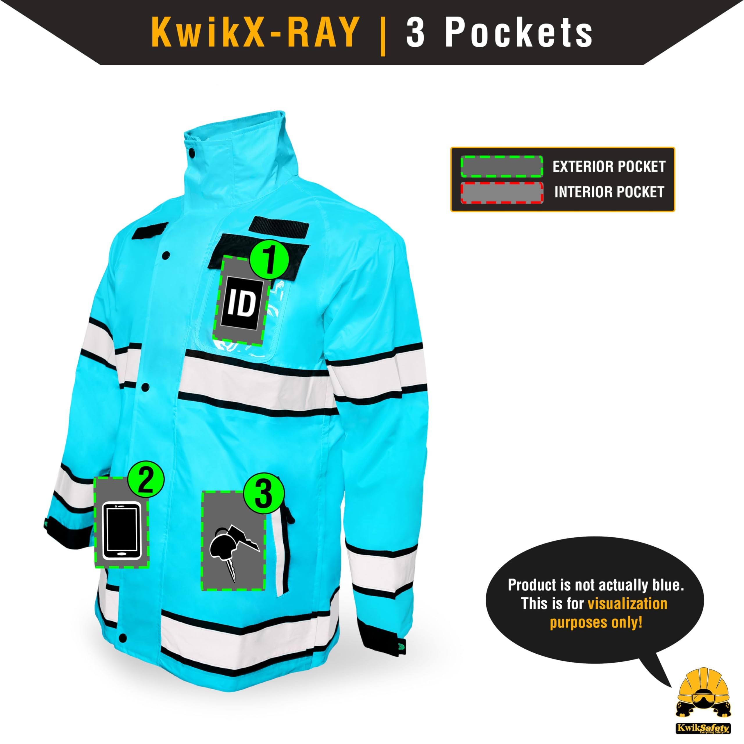 KwikSafety - Charlotte, NC - TORRENT Class 3 Safety Rain Jacket - ANSI Tested OSHA HiVis Weather Proof Reflective Coat Hideaway Hood/Yellow XL