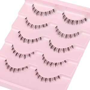 Ruairie False Eyelashes Bottom Lashes Strip with Clear Band 5 Pairs Lower Fake Eyelashes Natural Look Cosplay Eye Lashes Pack Wispy Natural False Lashes