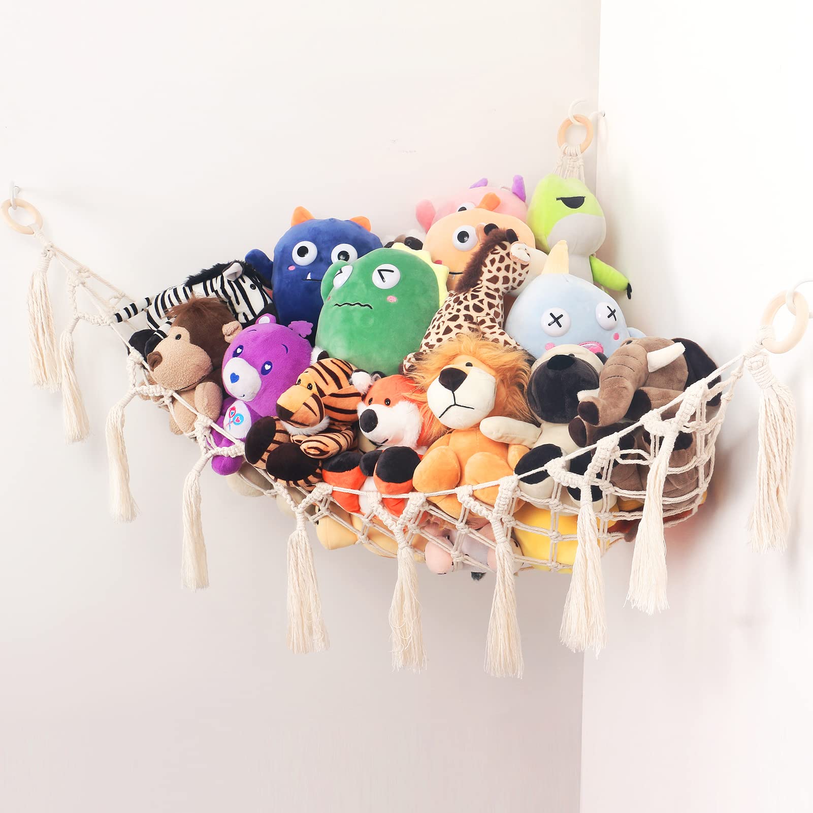 KIDDI MIDY Stuffed Animal Hammock, Macrame Toy Net Storage Hanging Organizer for Kids Bedroom, Playroom, Nursery Room, Corner Plush Toys Net Holder Boho Decor