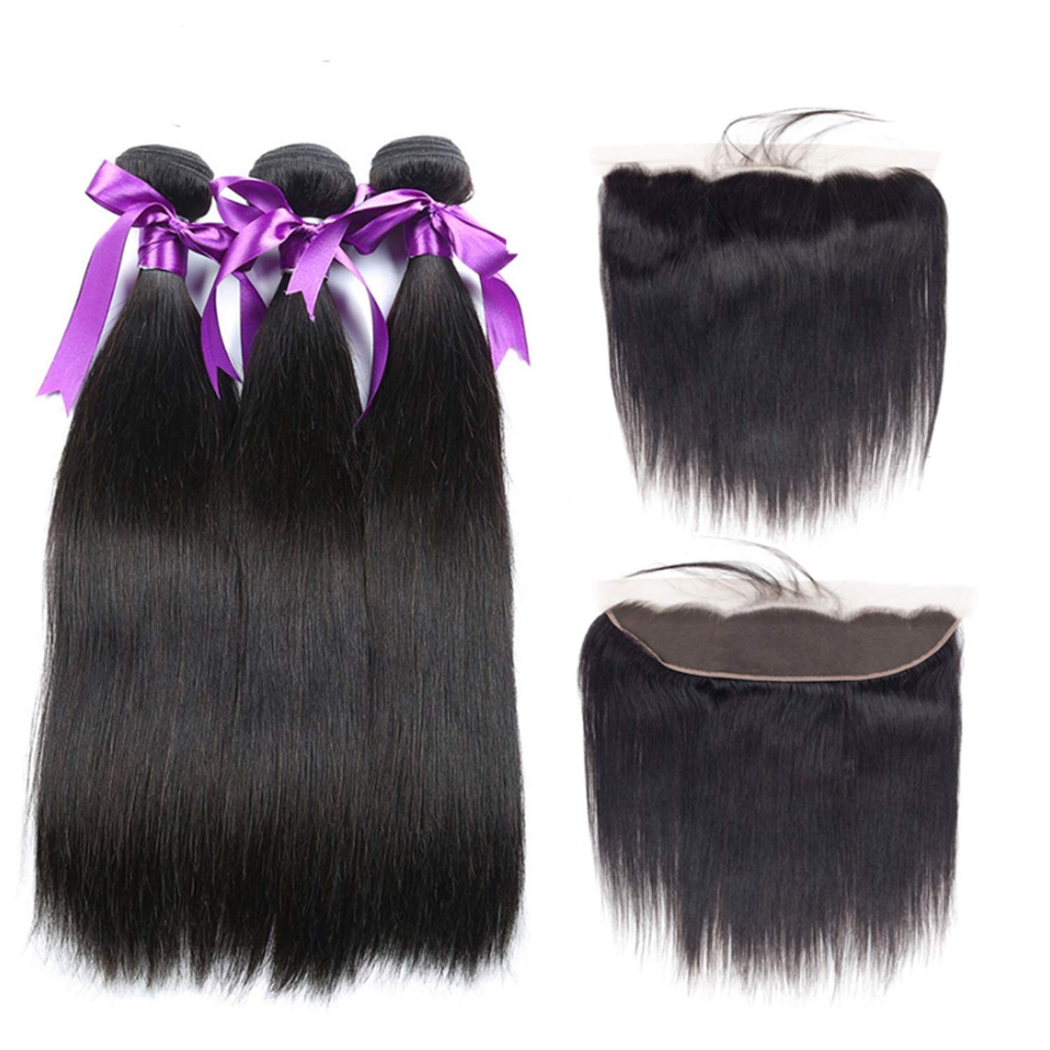 Hair Extensions, Wigs & Accessories Malaysian Straight Hair 3 Bundles With 13 * 4 Lace Frontal Closure Hair Weave Bundles Non Remy Human Hair Extension for Women (Length : 26 26 26Cl20)