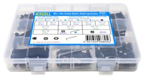 iexcell 675 pcs m4 x 6/8/10/12/16/20/25/30/35/40 alloy steel 10.9 grade hex socket button head cap screws bolts nuts washers assortment kit, black oxide finish