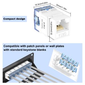 VCELINK Cat6 RJ45 Keystone Jacks Slim Profile 10-Pack, 180-Degree Ethernet Wall Jack Punch Down, Cat5e Cat5 Keystone Module Connector UTP, 110-Type for Wall Plate, Patch Panel (White)