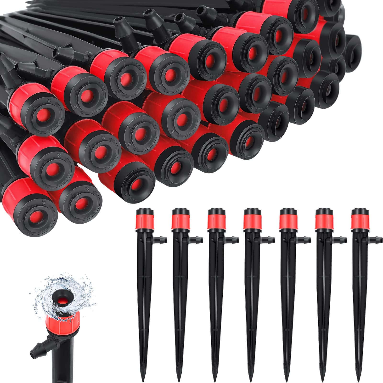 Remagr 300 Pcs Drip Irrigation Emitters for 1/4 Inch Drip Irrigation Tubing Flow Drippers 360 Degree Adjustable Drip Irrigation Emitters with Stake Irrigation Sprayers for Garden Lawn Flower Bed