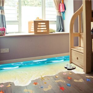 3D Water Waves Beach Ocean Waterproof Creative Floor Tiles Painting Murals Wall Sticker Home Decor (Blue)