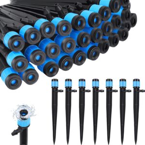 300 pcs drip emitters irrigation sprinkler adjustable water flow with stake 360 degree for 1/4 inch irrigation tube hose irrigation sprayer head drip sprayer system garden watering fan shape dripper