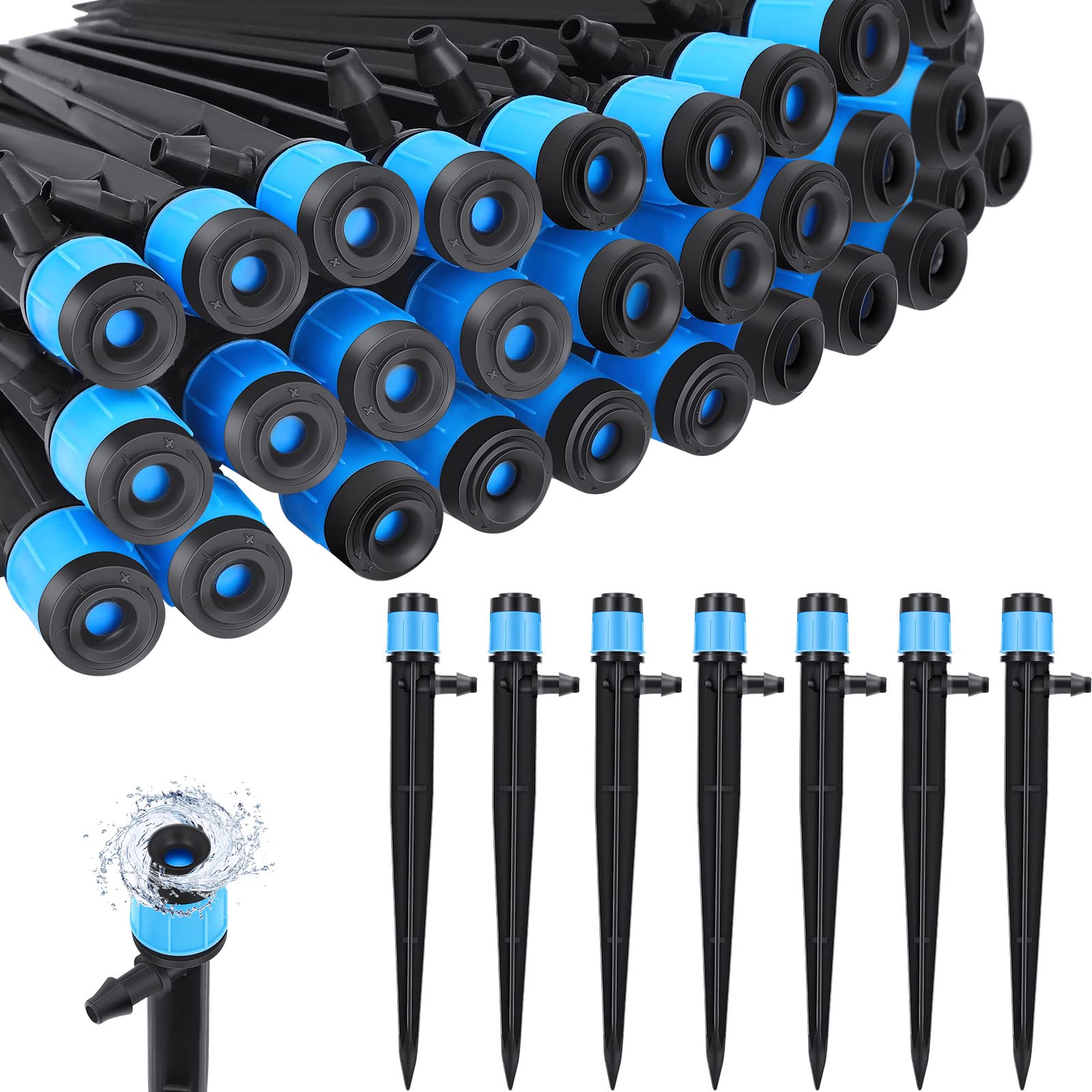 300 Pcs Drip Emitters Irrigation Sprinkler Adjustable Water Flow with Stake 360 Degree for 1/4 Inch Irrigation Tube Hose Irrigation Sprayer Head Drip Sprayer System Garden Watering Fan Shape Dripper