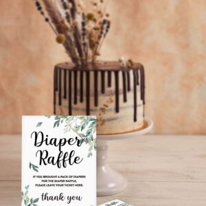 Gihyan Diaper Raffle Baby Shower Game Set(1 Standing Sign + 50 Guessing Cards), Greenery Diaper Raffle Tickets for Baby Shower, Gold Foil Baby Shower Party Favor Decor - A04