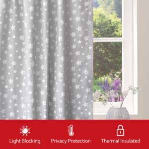 Kids Curtains for Bedroom 42W x 63H Inch 2 Panels, Thermal Insulated Curtains Noise Reducing Window Curtain, Star Print Room Curtains for Living Room, Grey Star