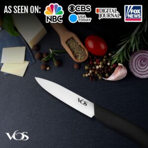 Vos Ceramic Paring Knife - Ceramic Knife 4 Inch Zirconia Blade With Sheath Cover - Handle Fruit and Vegetables Kitchen Knife (Black)